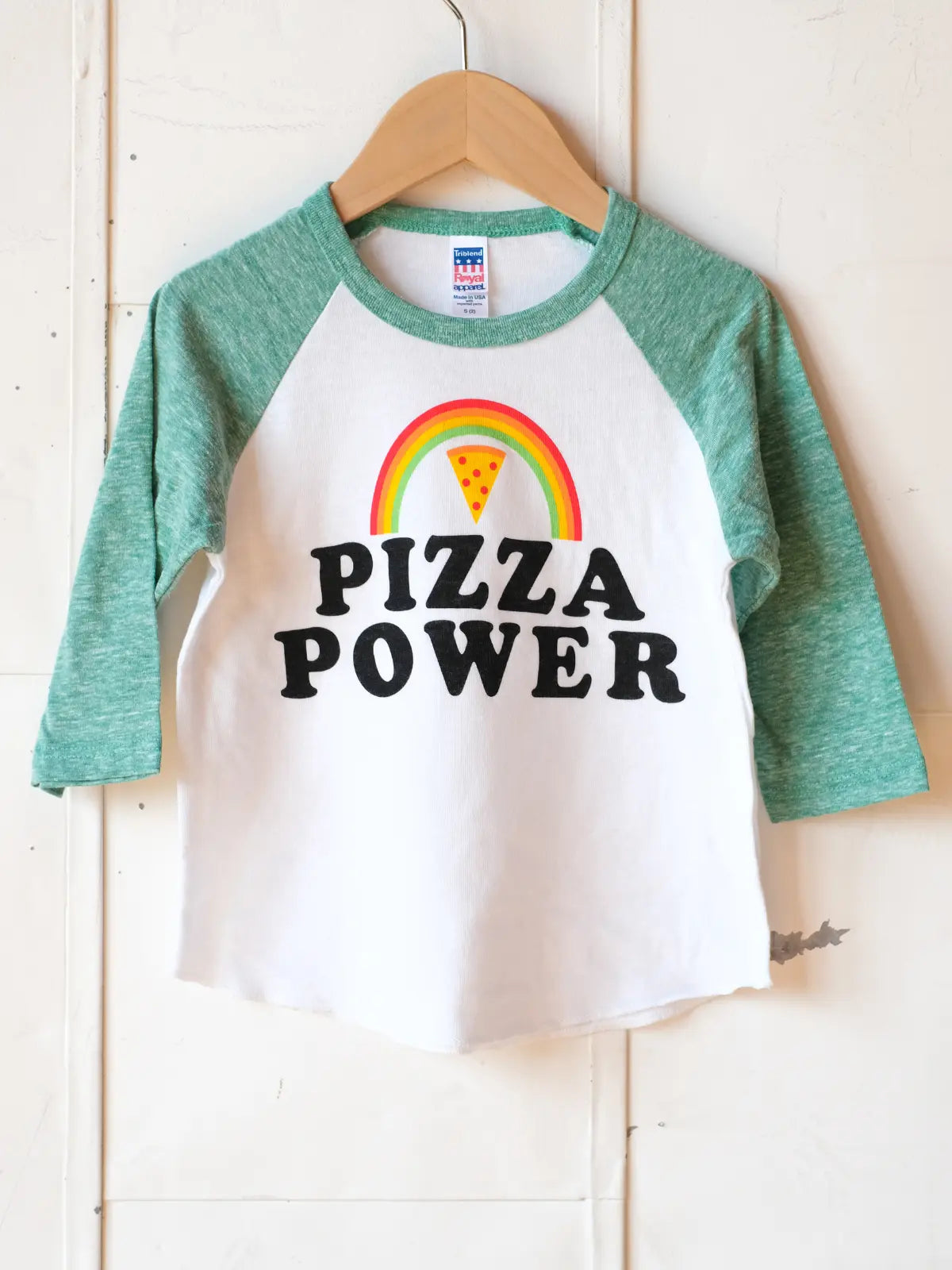 Pizza Power | Raglan Baseball Tee | White / Red - Ambitious Kids